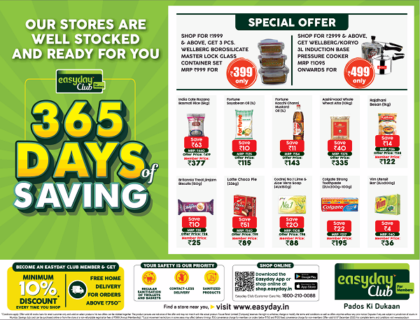 Easyday Club Bangalore Food and Grocery Sale Stores Offers Numbers 2021