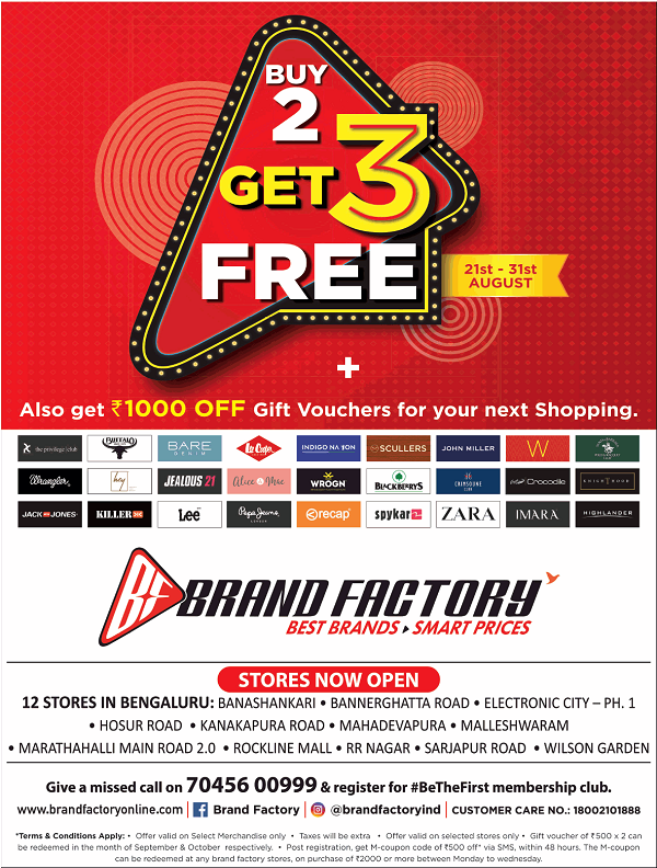 Brand Factory Bangalore Sale Offers Stores Showrooms Discounts Numbers 2020