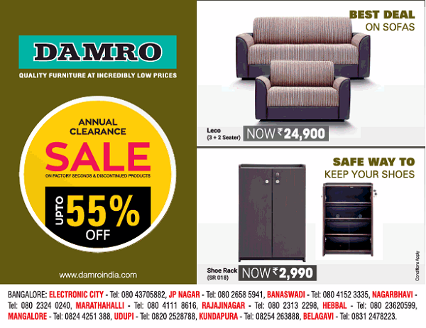 Damro Bengaluru Furniture Sales Stores Discounts Offers Showrooms 2020
